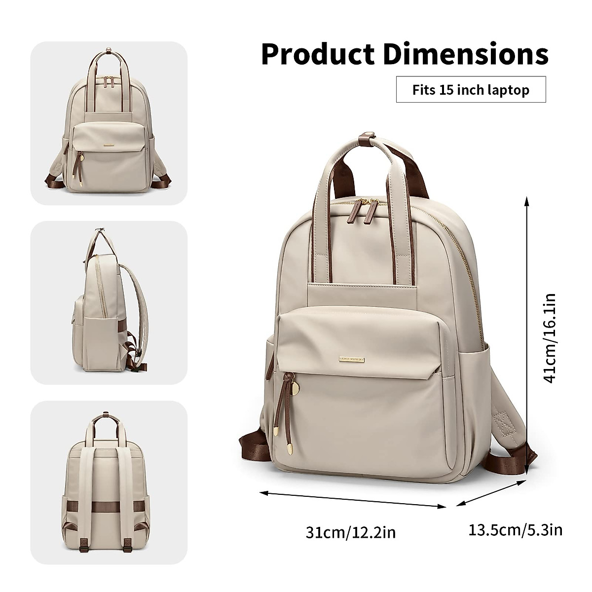 GOLF SUPAGS Laptop Backpack for Women Top-Handle Computer Bag Work Travel College Backpack Purse Fits 14 Inch Notebook (Apricot)