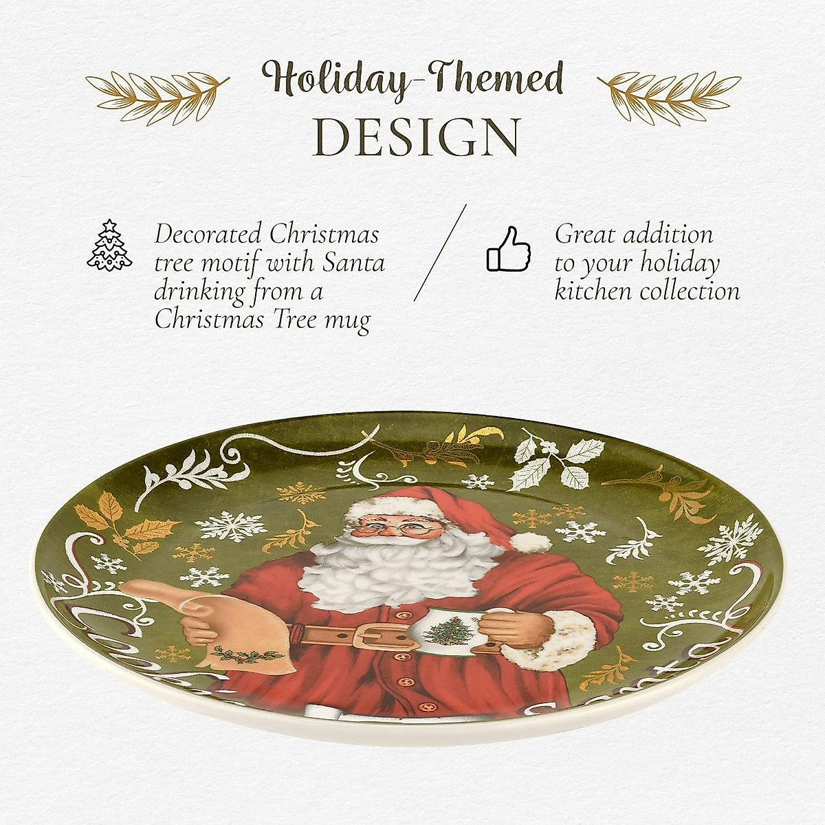 Spode Christmas Tree Plate and Bottle Set (2-Piece) - 8.5" Porcelain Cookies for Santa Plate & 10 Oz Holiday-Themed Jug, Dishwasher Safe Festive Collectible Seasonal Gift Set