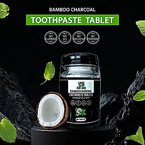 BOONBOO Bamboo Charcoal Toothpaste Tablets | 60ct Teeth Cleaning Tabs | Travel Friendly Mouthwash | Plastic-Free Glass Bottle and Aluminum Cap