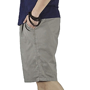 XinnanDe Mens Cotton Loose Twill Drawstring Relaxed Fit Cargo Short with Full Elastic Waist Beige 44