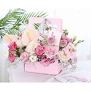 BBJ Craft Paper Gift Bags for Flower Bouquet Florist Bouquet Packaging Bag with Handle, 5 Pcs (Pink)
