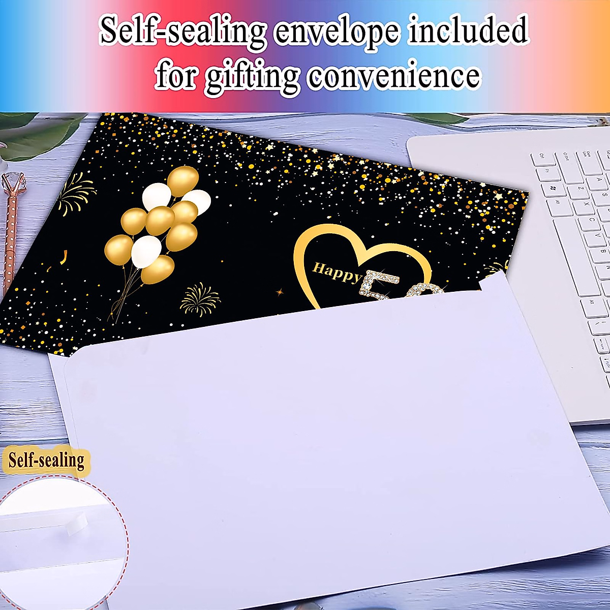 Jumbo 50th Birthday Card with Envelope, Giant Birthday Party Greeting Card, Extra Large Guest Book Message Greeting Cards,Big Birthday Gifts Card for Women Men,Happy Birthday Party Decorations