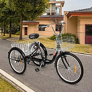 PEXMOR Adult Tricycle 7 Speed, 24/26 Inch 3 Wheel Bikes Tricycle for Adults, Adult Trike for Women/Men/Seniors, Three Wheel Cruiser Bike w/Folding Front & Rear Basket for Shopping/Recreation/Picnic