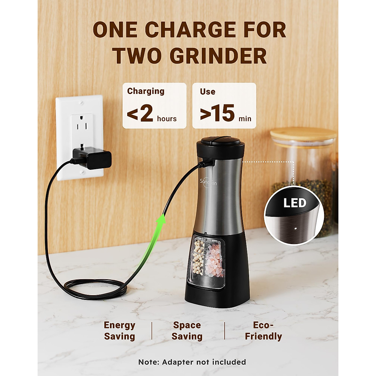 USB Rechargeable 2 in 1 Electric Salt and Pepper Grinder Set Shaker & 800W Blender for Shakes and Smoothies with 57 Oz Glass Jar & 10 Oz Grinding Cup