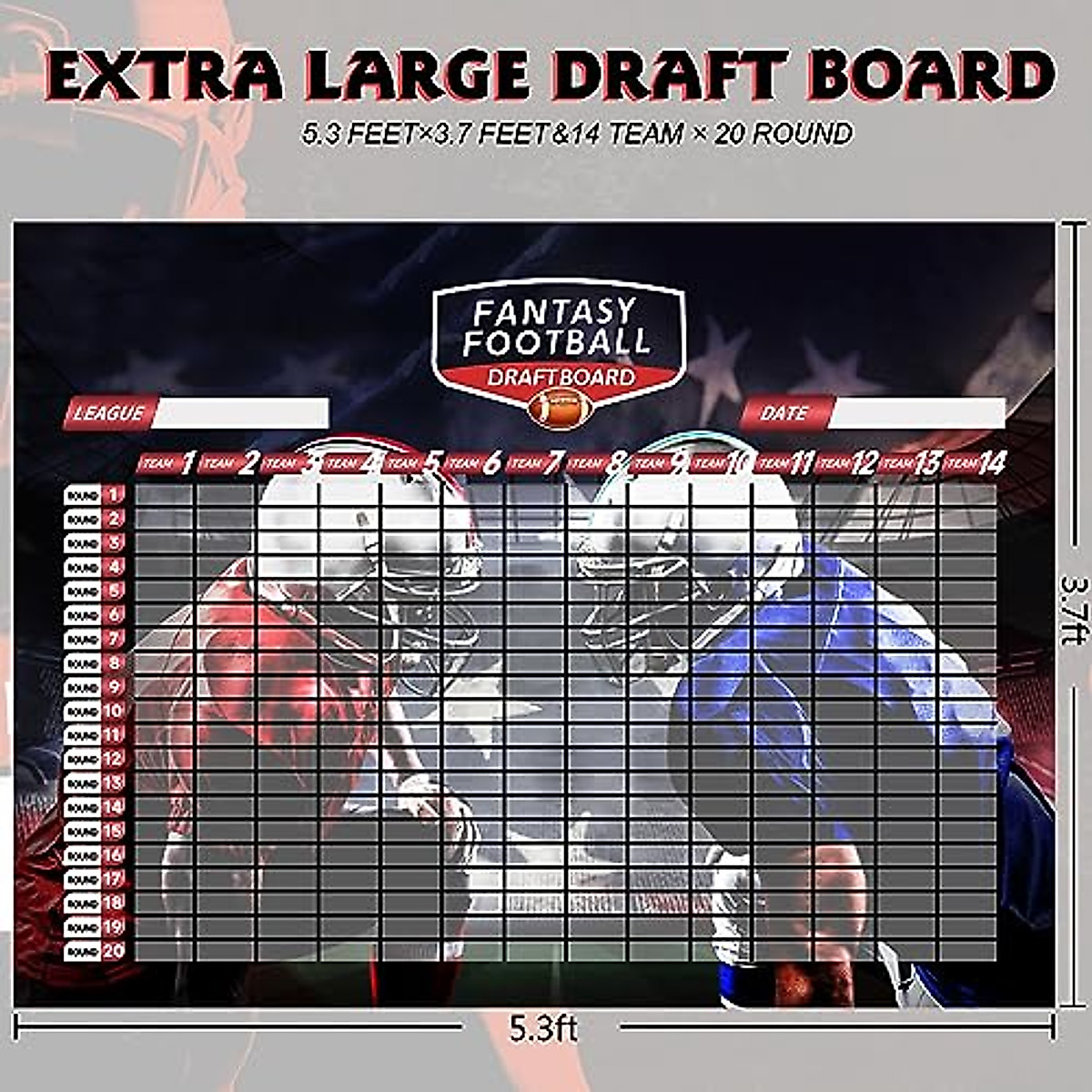 Fantasy Football Draft Board 2023-2024 Kit - 2023-2024 Season XL Fantasy Football Draft Board 5.3 x 3.7 Feet- 500+ Player Stickers - 14 Team x 20 Rounds