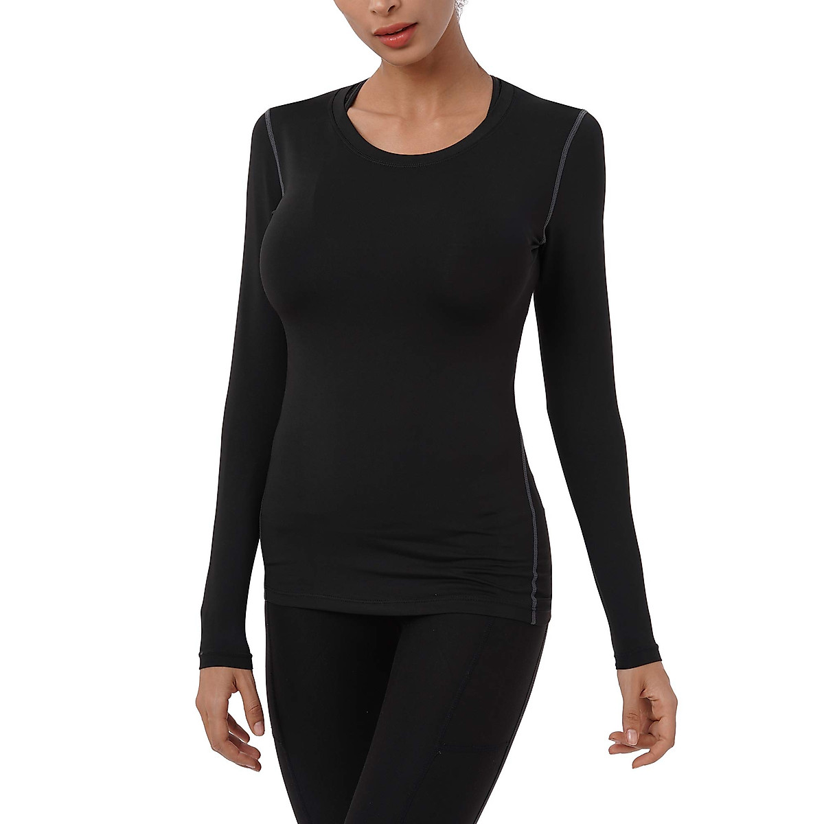 NELEUS Women's 3 Pack Dry Fit Athletic Compression Long Sleeve T Shirt,Black,Blue,White,Large