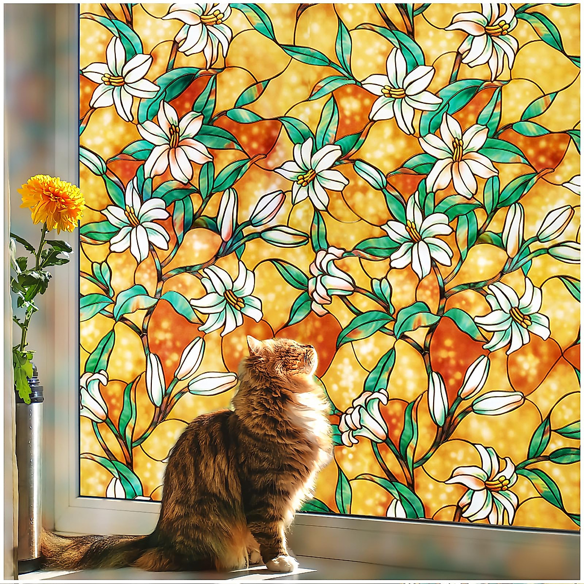 Coavas Window Privacy Film, Frosted Stained Glass Window Film Decorative Window Cling Privacy Film for Glass Windows, Bathroom Non Adhesive Window Tint for Home (Vinyl, 17.5" x 78.7 ")