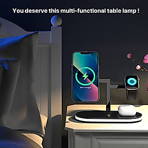 3 in 1 Aluminum Alloy Magnetic Wireless Charger for Magsafe Charger Stand GREENLEMON Fast Wireless Charging Station for iPhone 14 13/12 Series Apple Watch Airpods with LED Lamp 18W Adapter Black