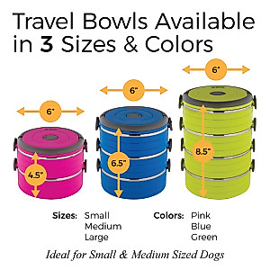 Healthy Human Travel Dog Bowls, Stainless Steel Portable Bento Bowls, Interlocking Set of 2 Bowls with Spare Clips and Handle, Ideal for Small to Medium Dogs