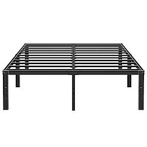 Rooflare King Bed Frame 14 Inch High 9 Legs Max 3500lbs Heavy Duty Sturdy Metal Steel King Size Platform No Box Spring Needed Black Easy to Assemble-Black
