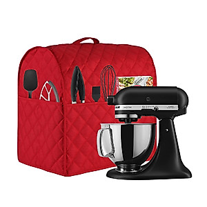 Stand Mixer Cover compatible with Kitchenaid Mixer, Fits All Tilt Head & Bowl Lift Models with 3 Organizer Bag for Accessories. (Red, For Bowl Lift 5-8 Quart)