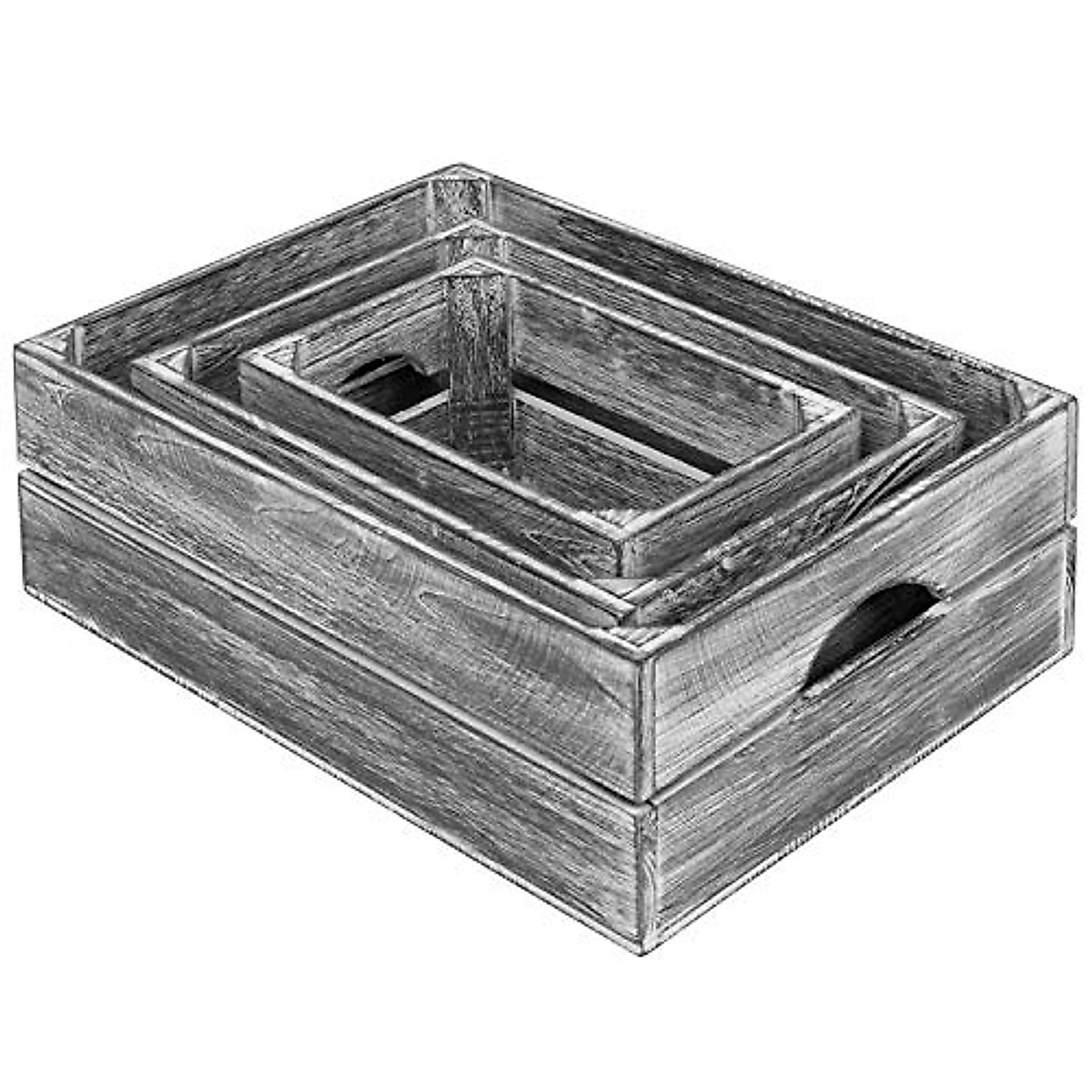 MyGift Country Rustic Gray Washed Wood Storage Decorative Box, Nesting Wooden Crate Box Container, Set of 3