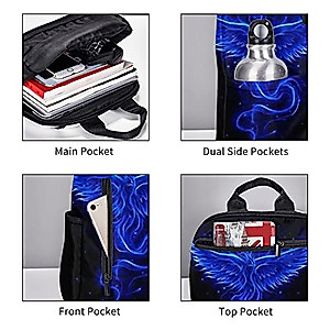 Blue Fire Flame Phoenix Bird Black Art Backpack Durable Polyester Multipurpose Anti-Theft Shoulder Bag Big Capacity Gym Outdoor Hiking Backpack With Padded Straps