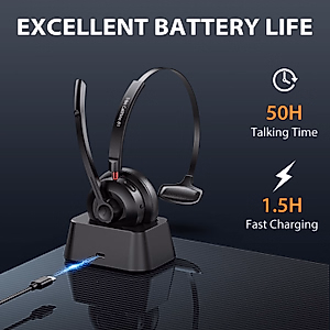 Tribit Wireless Headset with Microphone, Bluetooth 5.0 Cell Phone Headphone Qualcomm QCC3020, AI Noise Canceling & CVC 8.0 for Home Office, Mute Button 50H Talk time, USB-A Dongle for PC, CallElite81