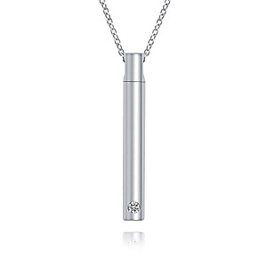 Bar Urn necklace for ashes 925 Sterling Silver Simple cylinder Memorial Keepsake Minimalist Cremation Jewelry pendant necklace for men(Silver)