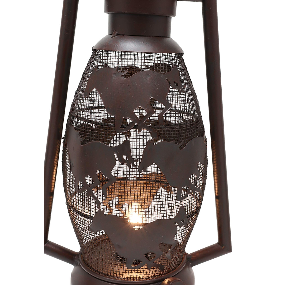 Ebros 15" Tall Old Fashioned Rustic Country Western Electric Metal Lantern Nightstand Lamp Light Or Wall Shadow Caster for Home Patio Poolside Garden Decorative (Cowboy Riding Horse)