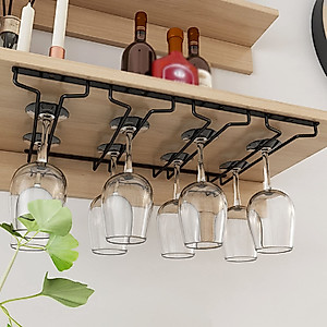 Under Cabinet 2/3/4 Row Wine Glass Holder, Stemware Holder Stand, Hanging Champagne Goblets Holders, Wine Glass Drying Rack, Wine Cup Display Stand, Holds Up To 12 Glasses (Size : 4Row)