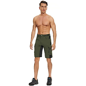 Cycorld Mens-Mountain-Bike-Shorts, Loose Fit with Zippered Pockets, MTB, Cycling,Hiking,Cargo,Outdoor Lightweight Shorts(Army Green, XX-Large)