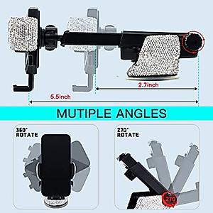 LOVYNO Bling Car Phone Holder, Bling Universal Phone Mount Holder, 360°Adjustable Bling Car Phone Mount, Bling Crystal Car Phone Holder for Car Air Vent Dashboard Windshield (White)