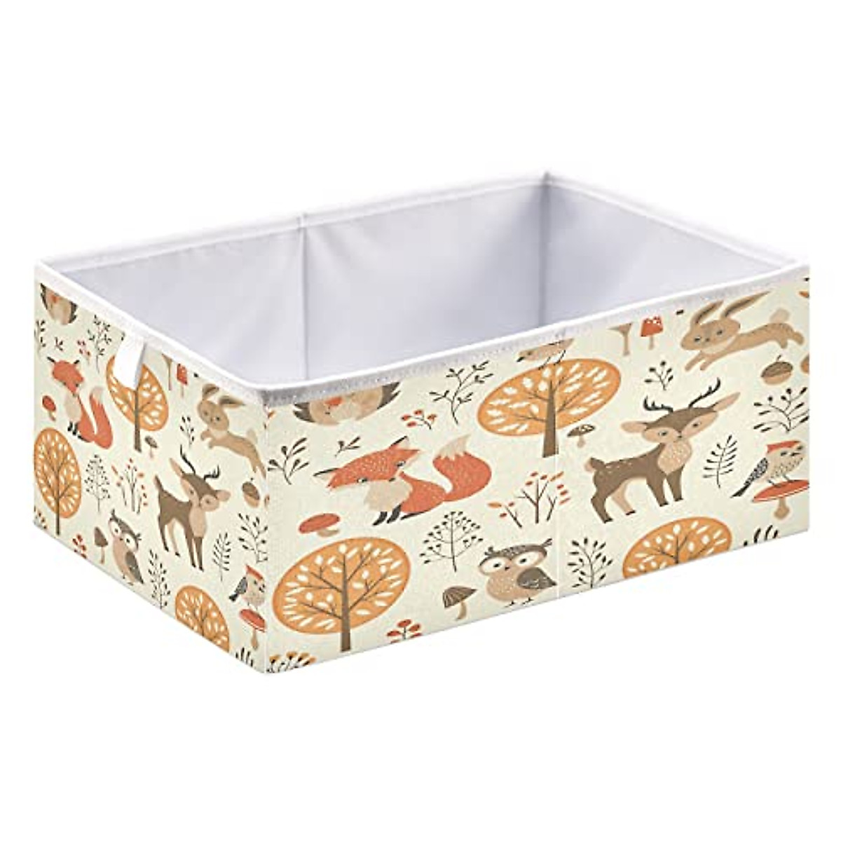 ALAZA Collapsible Storage Cubes Organizer,Autumn Forest Jungle Animal Fox Deer Rabbit Storage Containers Closet Shelf Organizer with Handles for Home Office