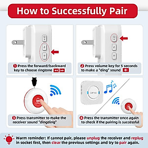 CallToU Wireless Call Buttons for Caregiver Pager and Restaurant Calling Pager Waterproof 500+ Feet Operating Range for Elderly/Patient/Disable（Need to Be Paired with Receiver to Work）