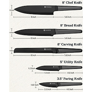 PAUDIN Knives Set, 5 Piece Professional Chefs Knife Set, Stainless Steel Kitchen Knives Include Chef Bread Carving Utility Paring Knife Boxed Knife Sets Hollow Handle German Steel
