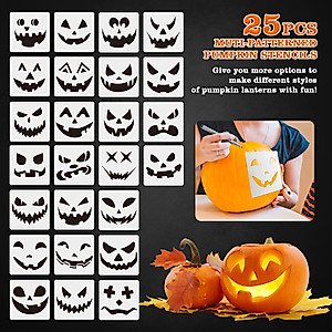 imarku Halloween Pumpkin Carving Kit, 10 PCS Professional Carving Knife with Unique Storage Bag and 25 PCS Pumpkin Carving Stencils, Stainless Carving Tools for Halloween Decorations, Home Essentials