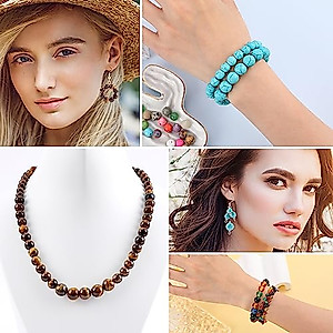 235 pcs Natural Round Stone Beads for Jewelry Making Kit Mixed Genuine Gemstone Beads Smooth Loose Beads Bulk Beading for DIY Bracelet Necklace Earrings, Turquoise, Agate, Tiger Eye, Aventurine(8 mm)