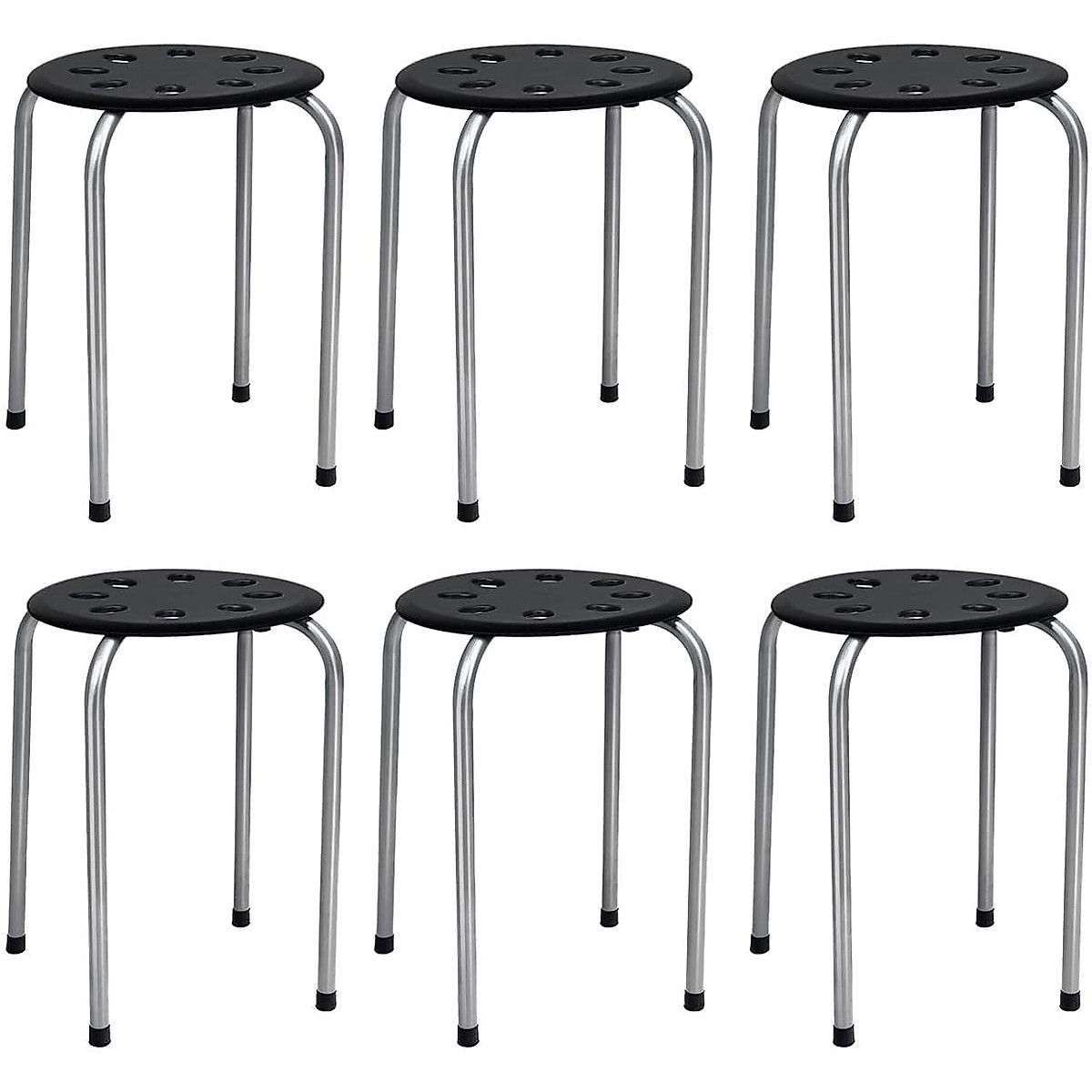 Hysache Plastic Stackable Stools Set of 6, 17.5inch Multipurpose Stool Chairs w/Metal Frame, X-Shape Connection, Non-Slip Feet, Backless Nesting Stool for Garden, Living Room, Home (Gray) HW64245