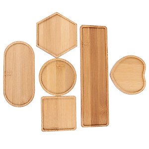 HEALLILY 6pcs Wood Mosaic Coaster Plate DIY Cup Mat Making Tray Round Square Heart Oval Hexagon Rectangle Wood Tray Hot Cup Serving Plate 26.5X7.3cm