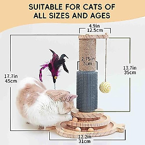 PetnFam 5in1 Sturdy Base Cat Scratching Post,Cat Scratcher Includes 6 Spare Teasing Sticks,Premium Sisal Tall Scratcher Interactive Track Toys,Massage Brush,Dangling Ball for Indoor Kittens and Cats