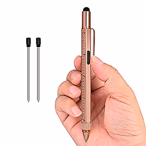 Multi Function Engineer Pen Business Gift for men, 5 in 1 Rose Gold tool ballpoint pen with Ruler, Level gauge, Ballpoint Pen, Stylus and 2 Screw Drivers, Multifunction Tool Pen Fit come in Gift Box