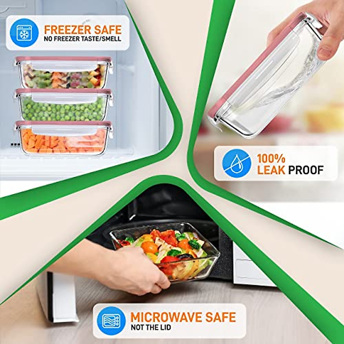 NutriChef 5-Piece 30 oz Glass Meal Prep Containers - Stackable BPA-Free Kitchen Storage Containers for Food with Improved Leakproof Snap Lock Lids - Dishwasher, Freezer, & Microwave Safe - Red