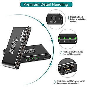 Movcle HDMI Splitter 1 in 4 Out, 4K HDMI Splitter for Dual Monitors/Mirror, Supports 4Kx2K@30Hz 3D Full HD 1080P for Xbox PS4 Blu-Ray Player Fire Stick Roku Apple TV (1 Source onto 4 Displays)