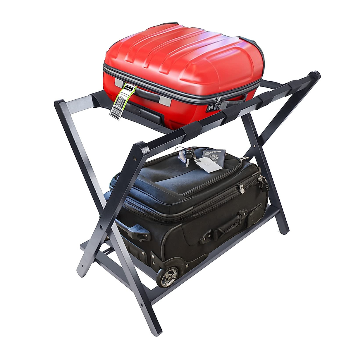 Luggage Rack with Shelf,New Luggage Baggage Rack Shoes Travel Suitcase Storage Shelf 68*40*58cm Foldable,Double Tiers Luggage Holder with Shoe Shelf,Luggage Stand for Bedroom,Guest Room,Hotel