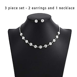 Unicra Bride Silver Necklace Earrings Set Crystal Bridal Wedding Jewelry Set for Women