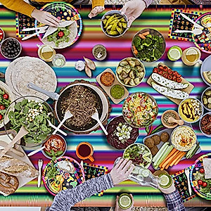 Mexican Fiesta Party Tableware Set,Mexican Party Supplies Decorations，Including 25 Disposable 9&7inch Paper Plates,25 Napkins and 1 Tablecloth for Fiesta Theme Birthday Party, 25 Guests