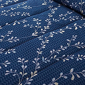 Exclusivo Mezcla 3-Piece Queen Comforter Set, Microfiber Bedding Down Alternative Comforter for All Seasons with 2 Pillow Shams, Floral Pattern, Navy