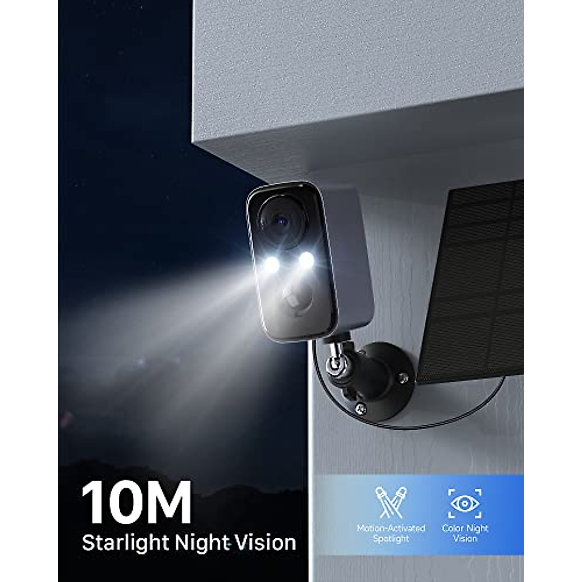 IHOXTX Security Cameras Wireless Outdoor, Flood Light Solar Cameras for Home Security, Home Camera with Color Night Vision, PIR Detection, 2-Way Talk, IP66 Waterproof, SD Card/Cloud Storage (Gray)
