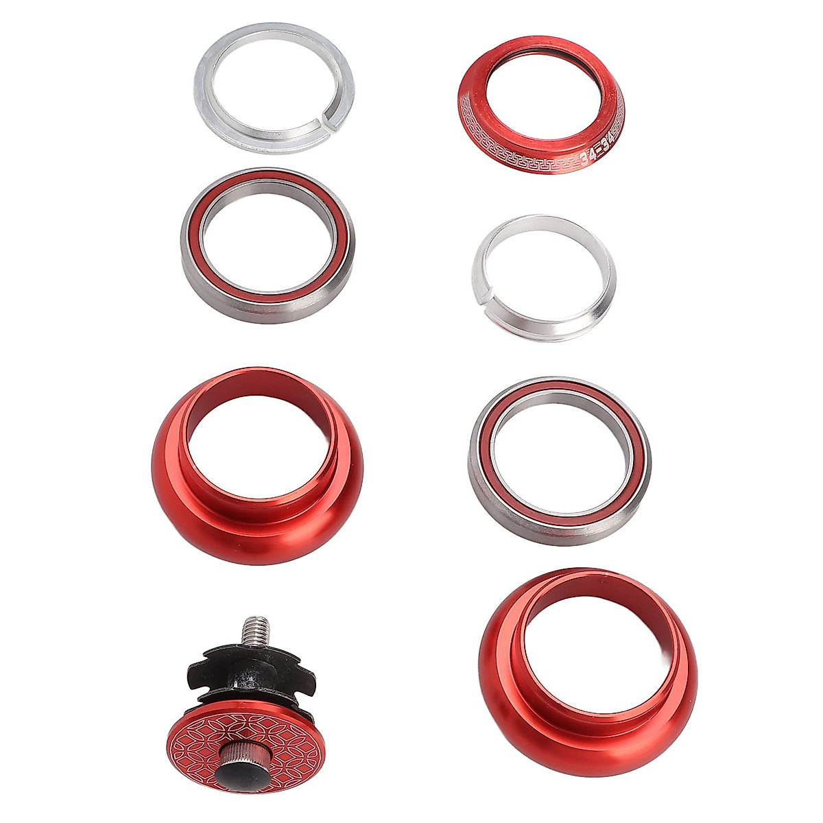 HERCHR Bike Headset, 34mm Bike Aluminum Alloy External Double Bearings Front Fork Stem Headset for Mountain Road Bike(Red)