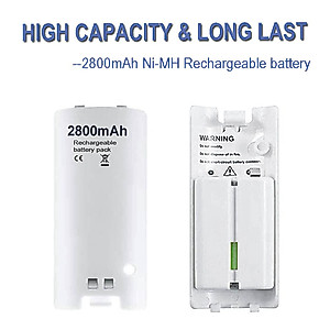 Wii Remote Charger, 2 in 1 Charging Station Charger Dock with 2 Pack 2800mAh Rechargeable Battery Fit for Wii/Wii U Remote Controller