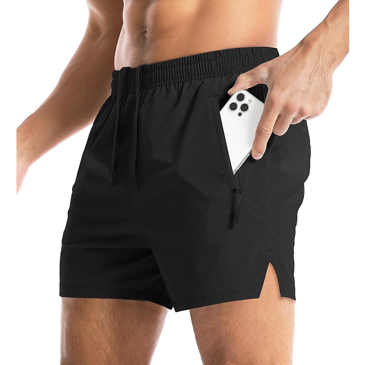 Aolesy Men's Gym Shorts 5 Inch Quick Dry Workout Running Shorts with Zipper Pockets Lightweight Sports Athletic Shorts for Men Black