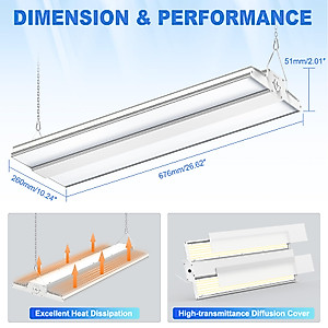 Linear High Bay Shop Light 3 Wattage Adjustable, UL DLC Listed, 3000K/4000K/5000K LED High Bay Light, 150LM/W, AC100-277V, Commercial Bay Lighting for Warehouse Shop Garage(400W/320W/240W)