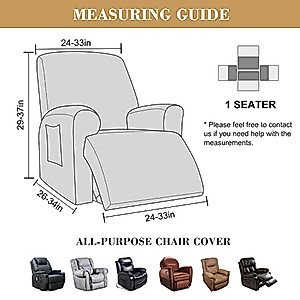 Jin Le Recliner Chair Covers Stretch Recliner Cover(Recliner, Drak Gray) 4 Pieces Recliner Couch Cover for Large Recliner Soft Spandex with Pocket Elastic Bottom and Ties Furniture Protector for Pet