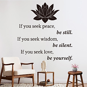 decalmile Lotus Buddha Wall Decal Quotes Be Yourself Inspirational Positive Black Wall Letter Stickers Living Room Gym Bedroom Wall Decor
