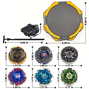 WNSULL Bey Stadium Metal Fusion Set-Battle Game with 1Stadium, 6 Battling Top Toys and 2 Launchers-Toy Gift for Boys Kids Ages 6 7 8 9 10 11 12 Years Old