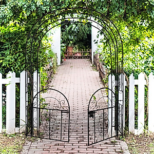 Stonehomy 84in High Metal Garden Arbor with Gate, Heavy Duty Wide Garden Arch, Metal Arch Trellis with Gate for Climbing Plant, Wedding, Outdoor Patio Décor, Black(84"x52.4"x19")