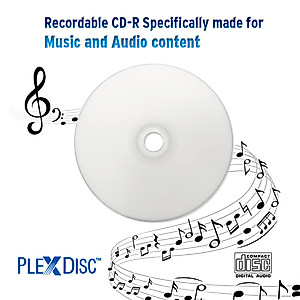 PlexDisc 52x Digital Audio Music CD-R Disc 700MB White Inkjet Printable - 100 PK Spindle (FFP)