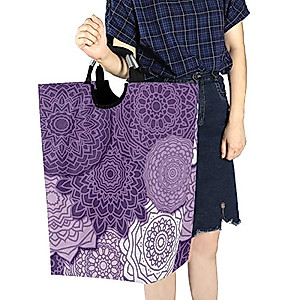 Nander Laundry Basket Purple Mandala Boho Large Hamper Foldable Bag for Dirty Clothes Organizer Laundry Bag Picnic Baskets Print Toy Gift Organizer