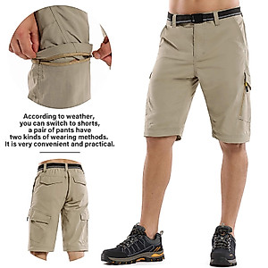 Hiking Pants for Men Convertible Zip Off Boy Scout Quick Dry Lightweight Cargo Travel Safari Pants (6088 Khaki 38)